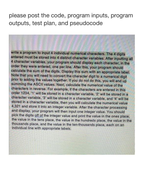 Solved please post the code, program inputs, program | Chegg.com
