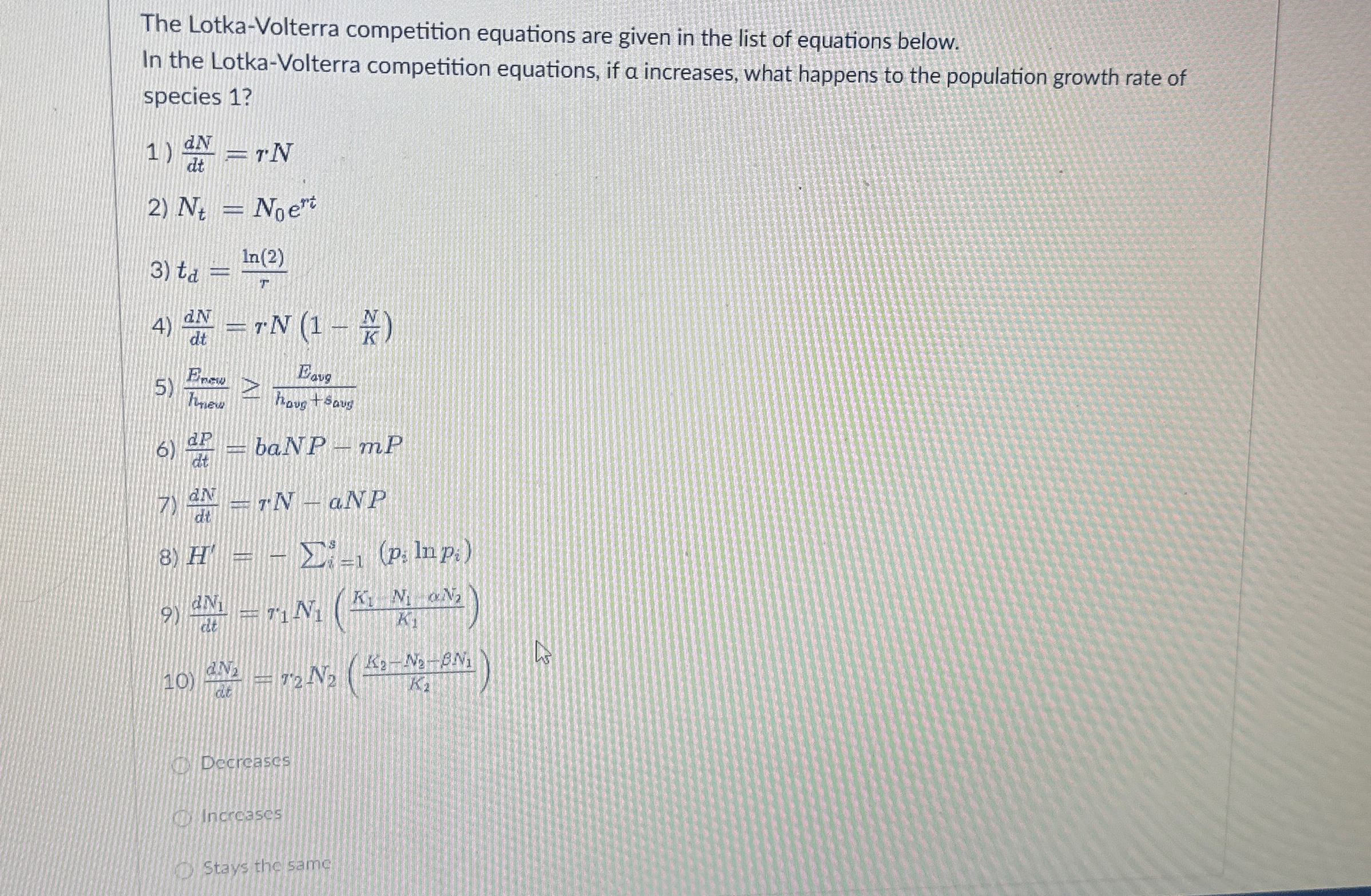 Solved The Lotka-Volterra competition equations are given in | Chegg.com