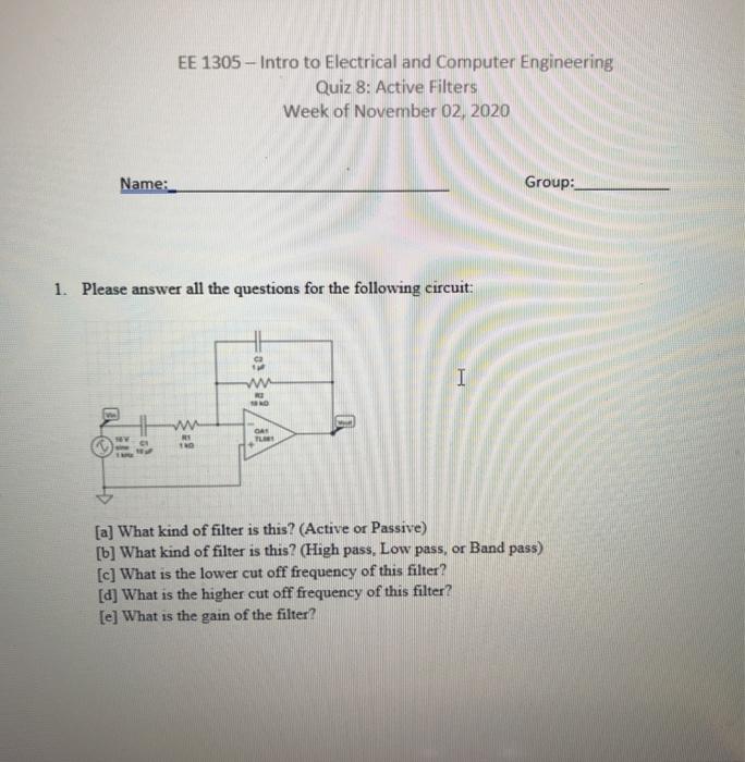 EE 1305 - Intro to Electrical and Computer | Chegg.com