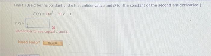 Solved Find f. (Use C for the constant of the first | Chegg.com