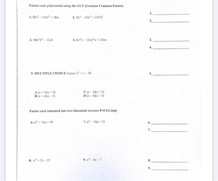 Solved Factor each polynomial using the GCF (Greatest Common | Chegg.com