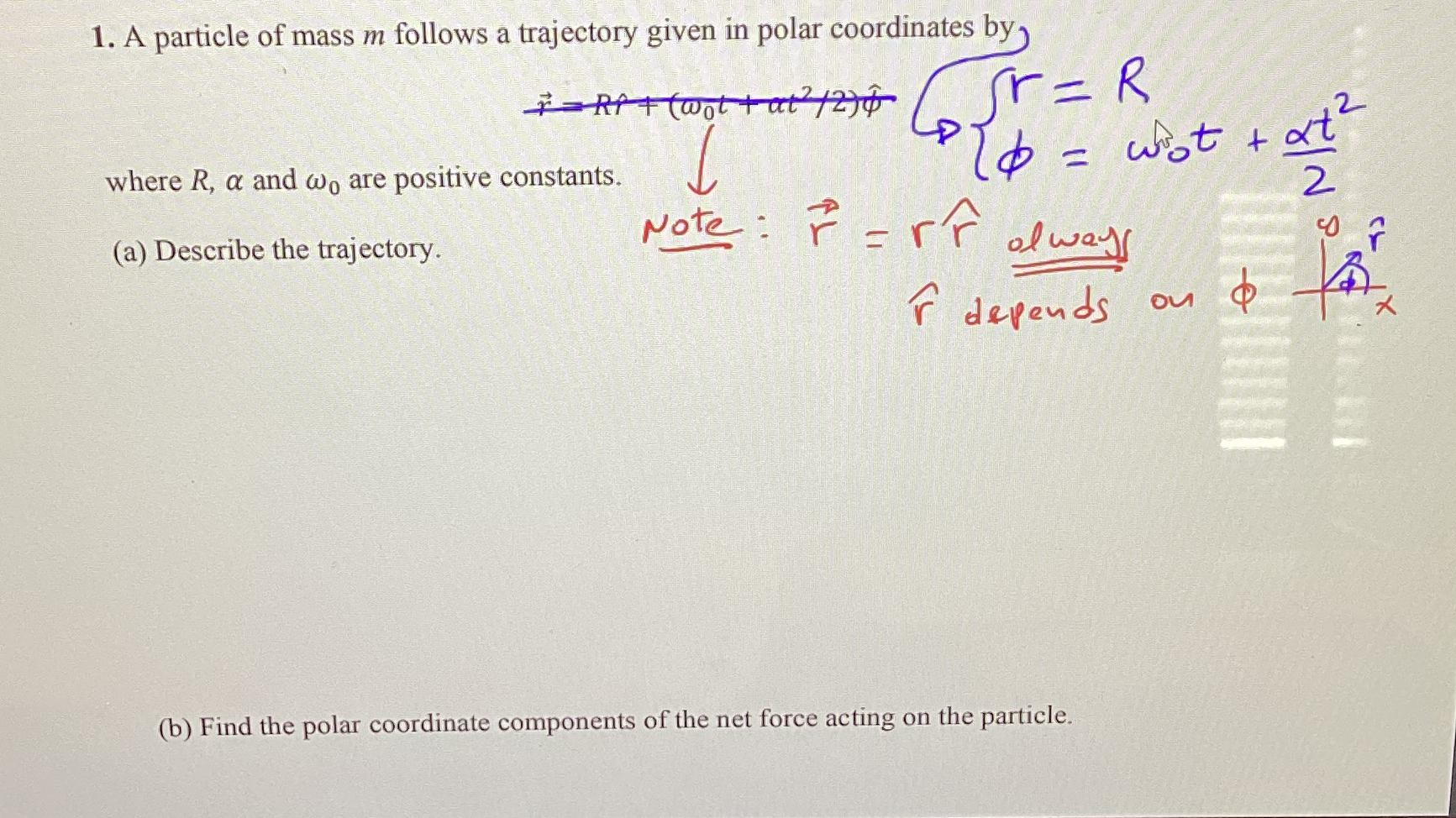 Solved A particle of mass m ﻿follows a trajectory given in | Chegg.com