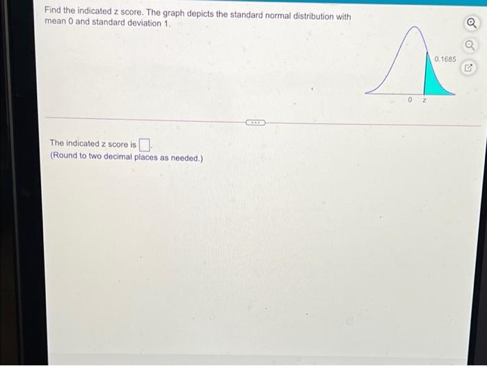 Solved Find the indicated z score. The graph depicts the | Chegg.com