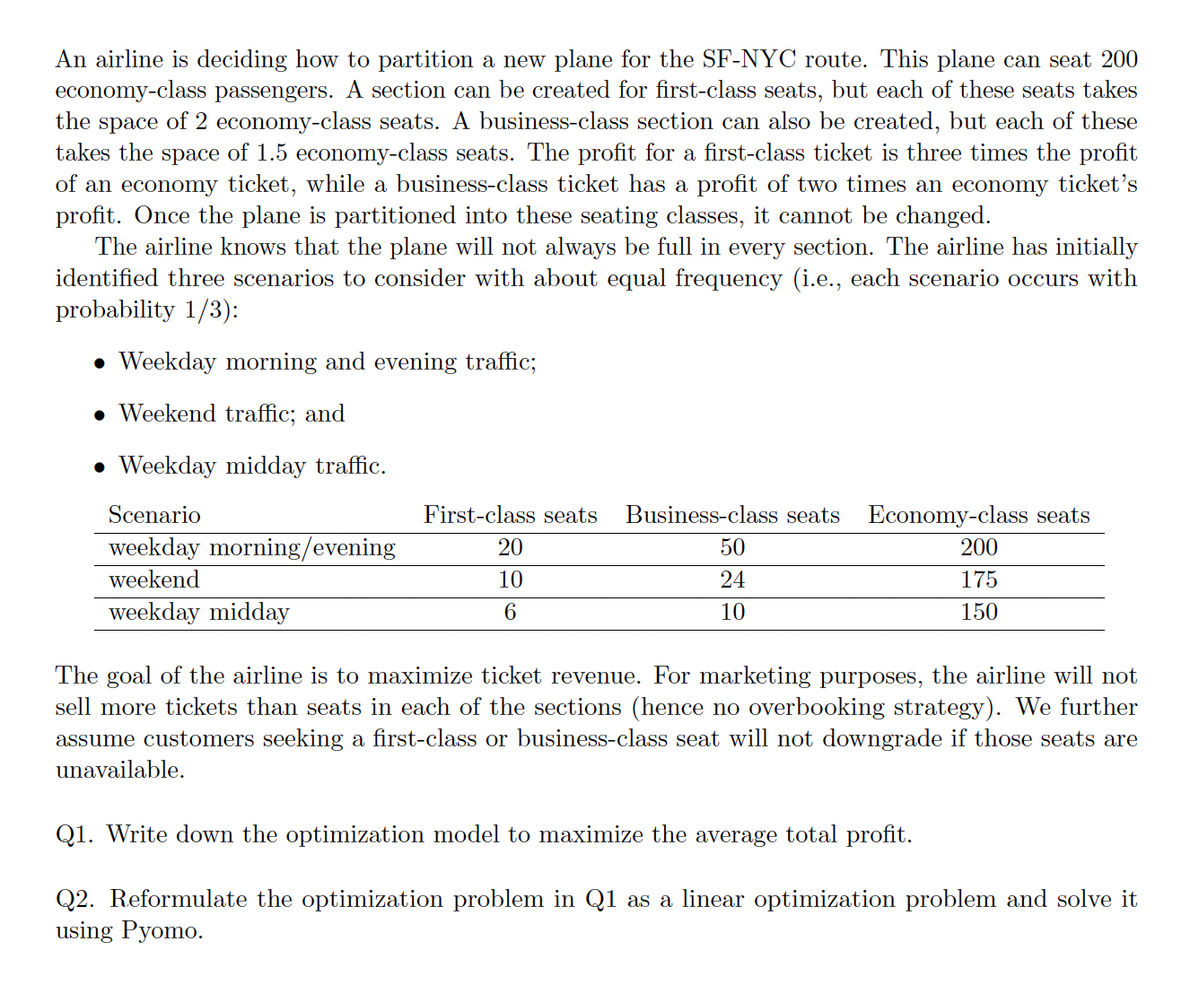 Solved An airline is deciding how to partition a new plane | Chegg.com