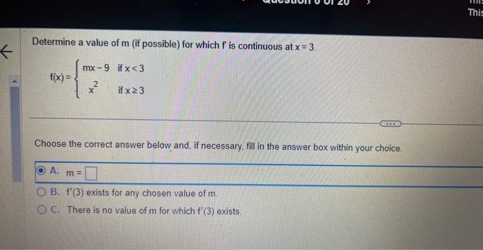 Solved Determine a value of m (if possible) for which f′ is | Chegg.com