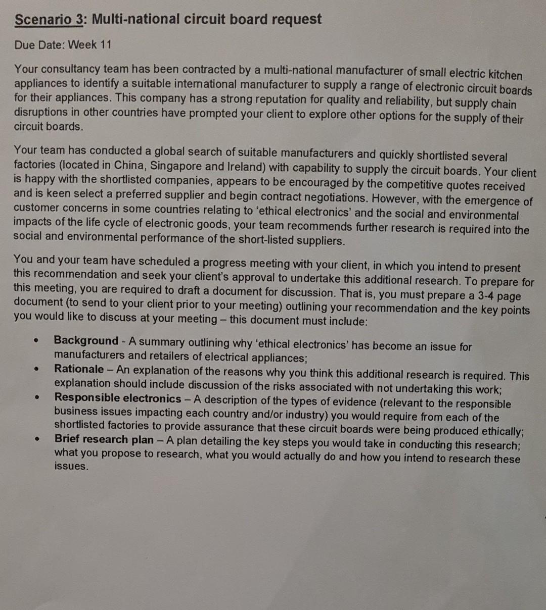 Scenario 3: Multi-national circuit board request Due | Chegg.com