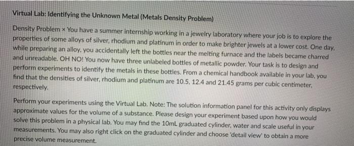 Solved Virtual Lab: Identifying the Unknown Metal (Metals | Chegg.com