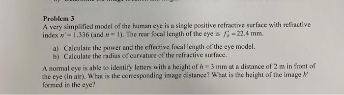 Solved Problem 3 A very simplified model of the human eye is | Chegg.com