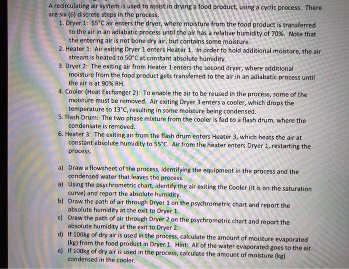 Solved A recirculating air system is used to assist in | Chegg.com