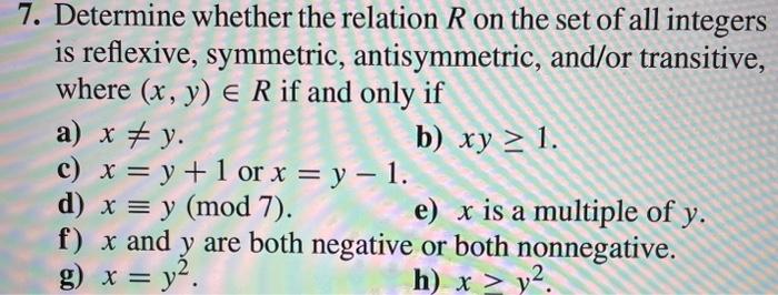 Solved 7. Determine whether the relation R on the set of all | Chegg.com