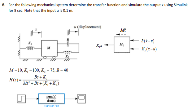 Solved For the following mechanical system determine the | Chegg.com