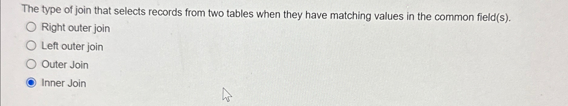 Solved The type of join that selects records from two tables | Chegg.com