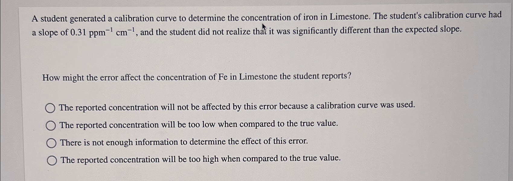 Solved A student generated a calibration curve to determine | Chegg.com