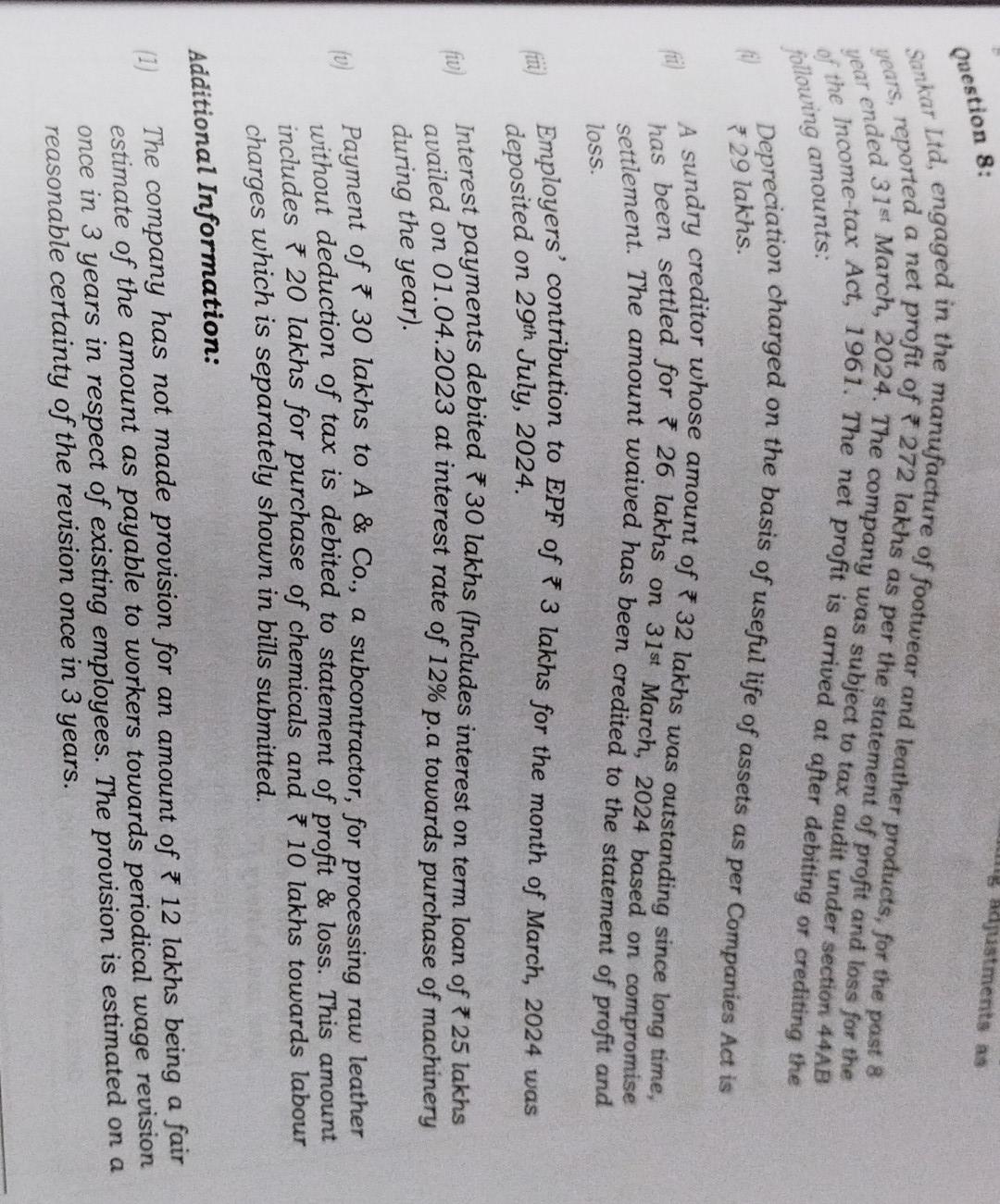 Solved Question 8: Sankar Ltd, engaged in the manufacture of | Chegg.com