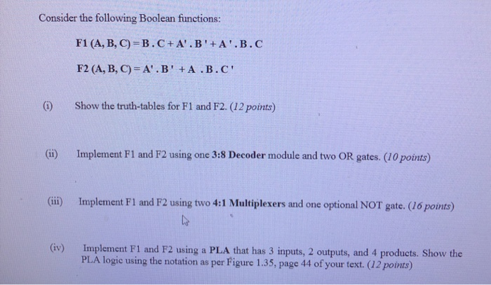 Solved Consider the following Boolean functions: F1 (A, B, | Chegg.com Solved Consider the following Boolean functions: F1 (A, B, | Chegg.com