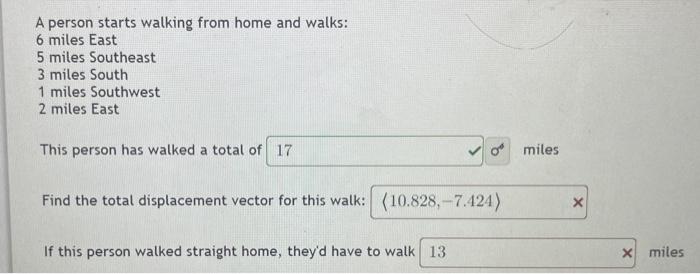 Solved A person starts walking from home and walks: 6 miles | Chegg.com