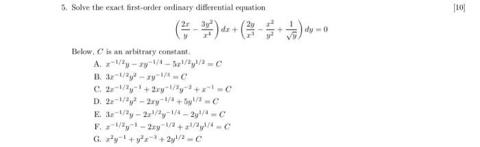 Solved 6. Solve the exact first-order ordinary differential | Chegg.com