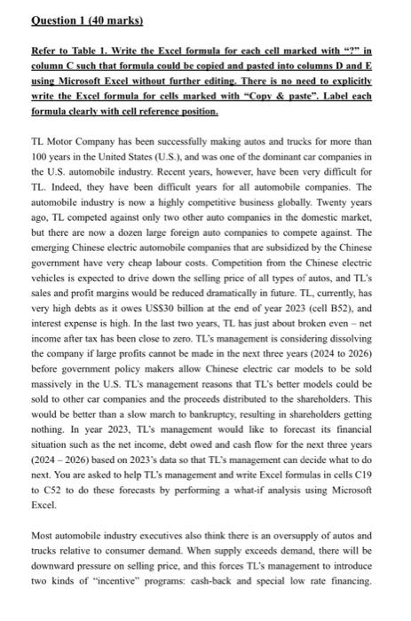 Question 1 (40 marks)Refer to Table 1. Write the | Chegg.com