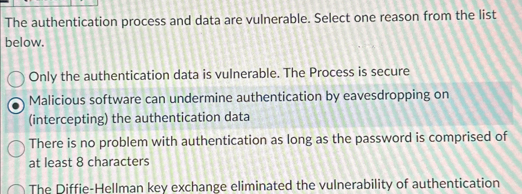 Solved The authentication process and data are vulnerable. | Chegg.com