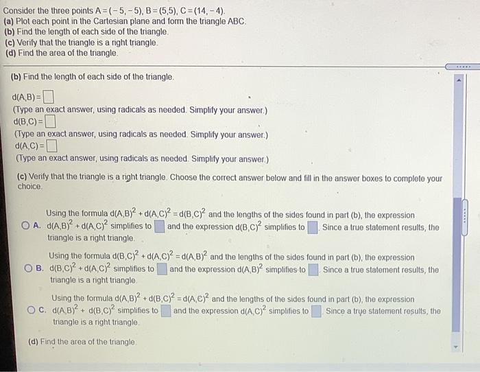 Solved Consider the three points A=(-5,-5), B =(5,5), C = | Chegg.com