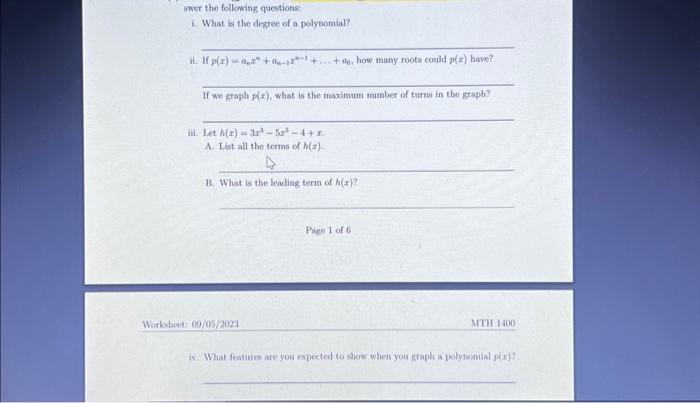 Solved swer the following questions: 1. What is the degree | Chegg.com