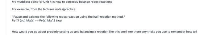 Solved My muddiest point for Unit 4 is how to correctly | Chegg.com