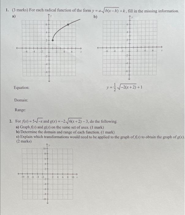 Solved (3 marks) For each radical function of the form | Chegg.com