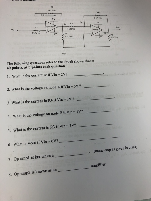Solved R2 1 kOhm MM 1 kOhm ppamp Vout R1 W 1 kOhm -5V R4 | Chegg.com