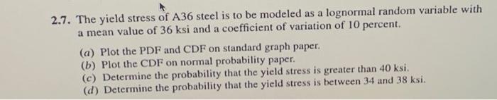 Solved 2.7. The yield stress of A36 steel is to be modeled | Chegg.com