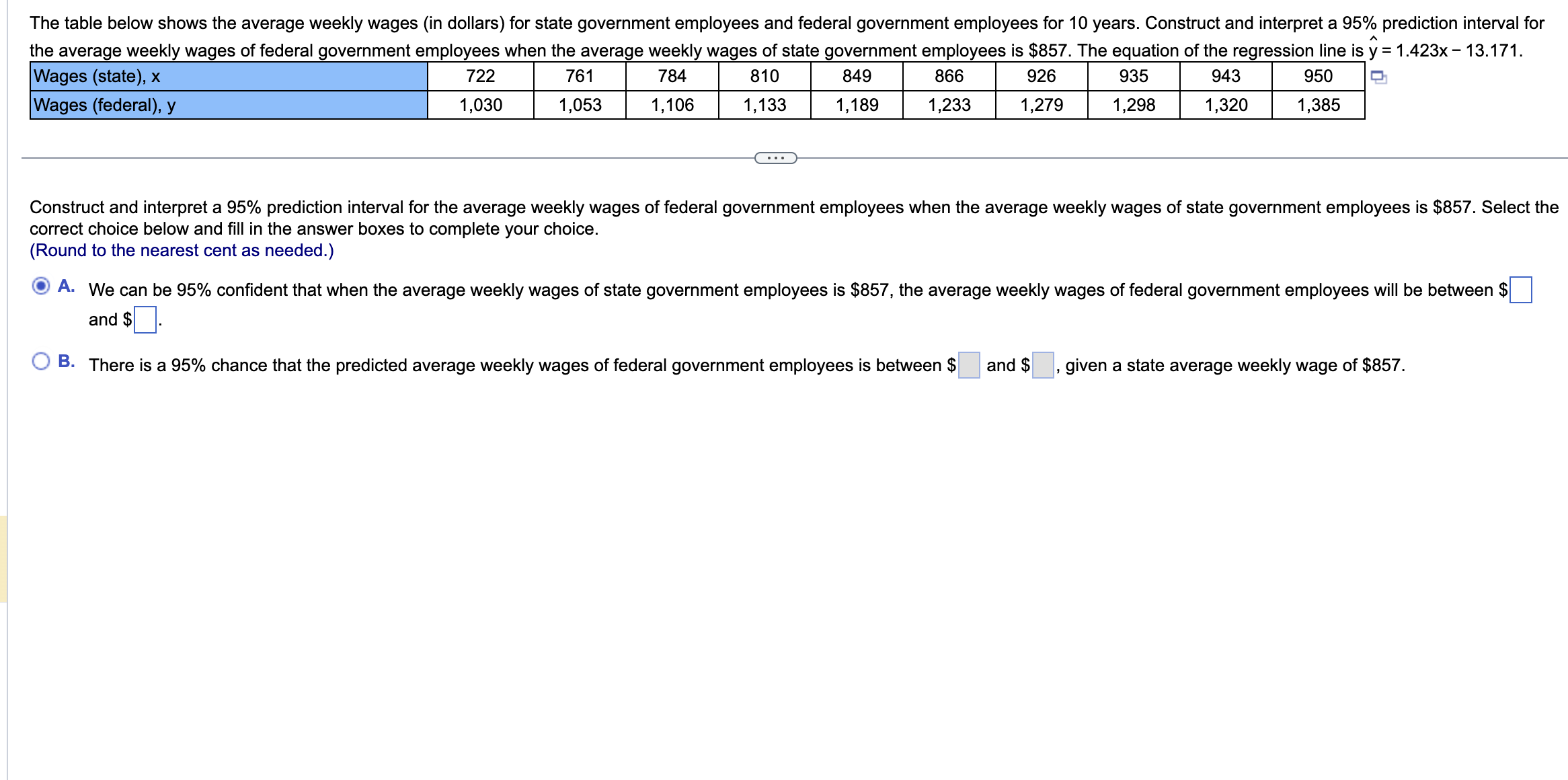 Solved The table below shows the average weekly wages (in | Chegg.com