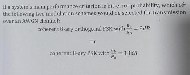 Solved If a system's main performance criterion is bit-error | Chegg.com