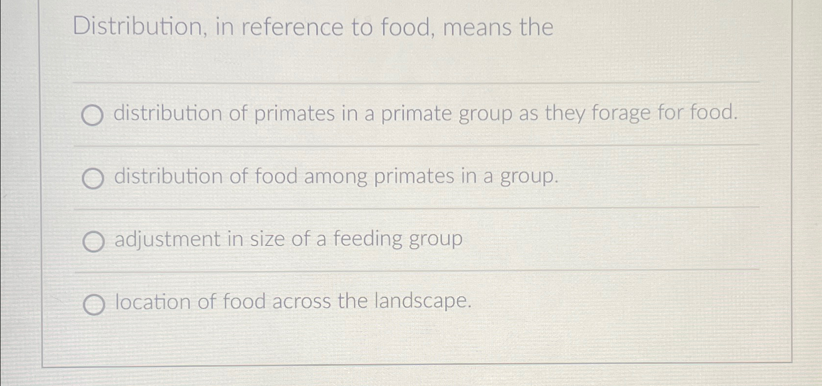 Distribution, in reference to food, means | Chegg.com