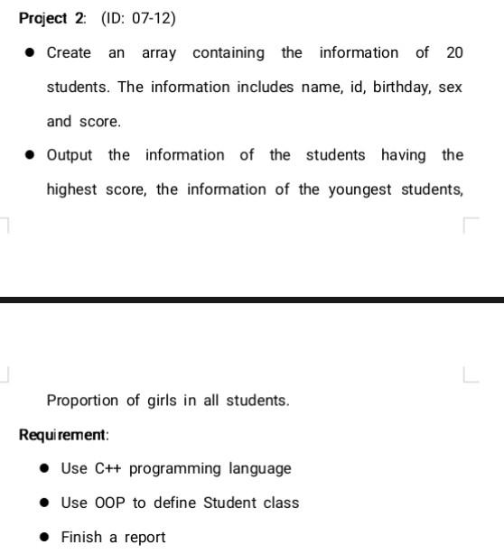 Solved Project 2: (ID: 07-12) • Create an array containing | Chegg.com