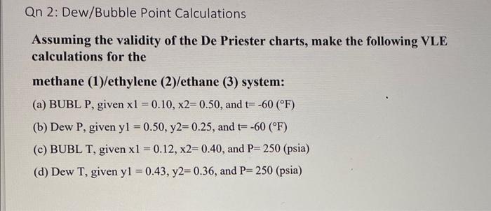 Solved Qn 2: Dew/Bubble Point Calculations Assuming the | Chegg.com