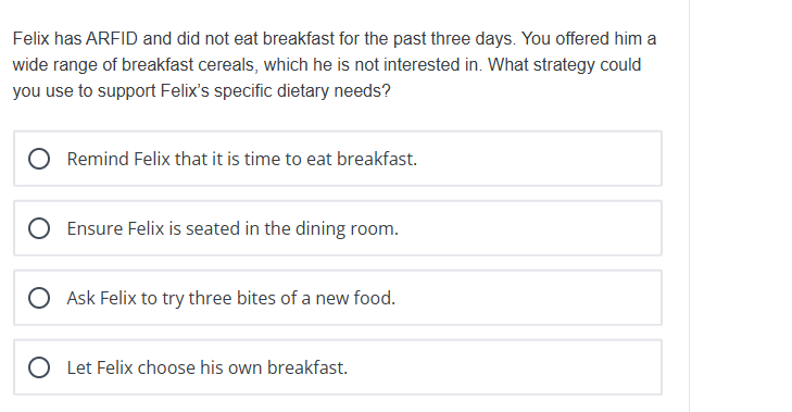 Solved Felix has ARFID and did not eat breakfast for the | Chegg.com