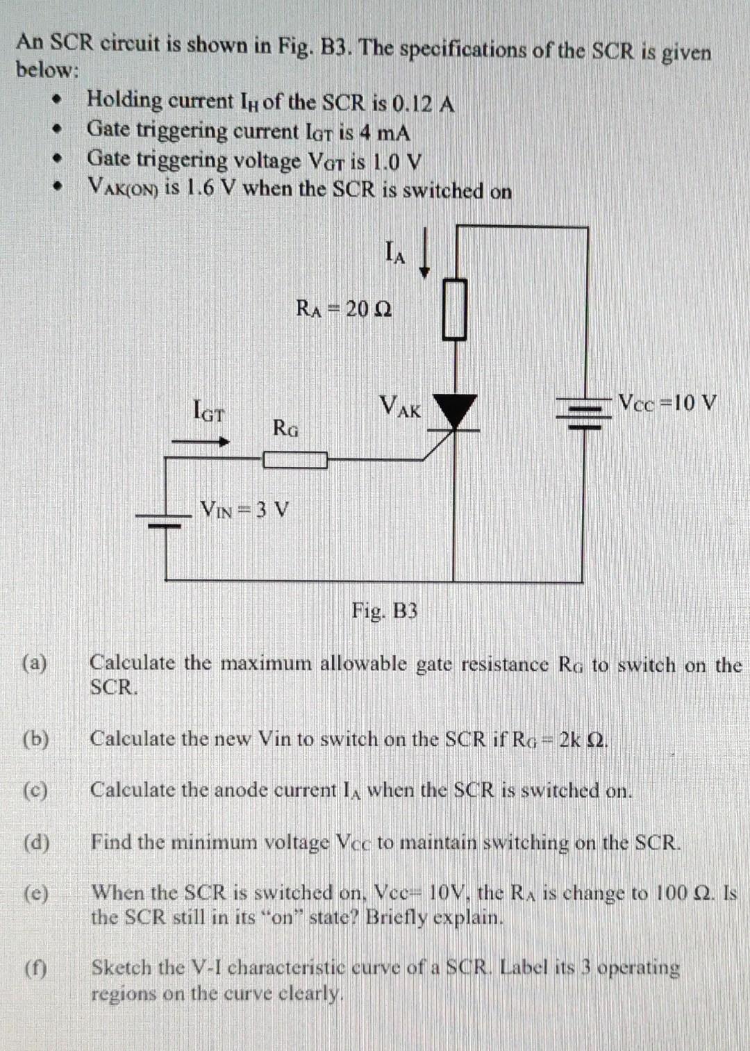 Solved An SCR circuit is shown in Fig. B3. The | Chegg.com