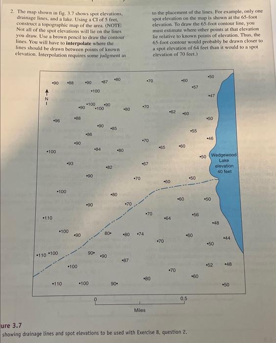 Solved 2. The map shown in fig. 3.7 shows spot elevations, | Chegg.com