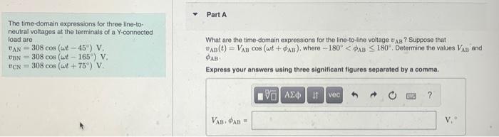 Solved The time-domain expressions for three line-toneutral | Chegg.com