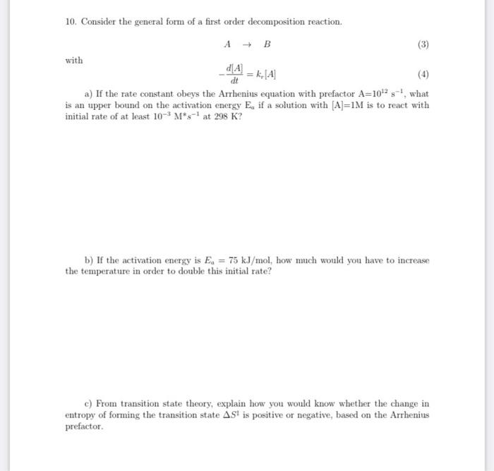 Solved 10. Consider the general form of a first order | Chegg.com