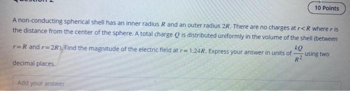 Solved A non-conducting spherical shell has an inner radius | Chegg.com