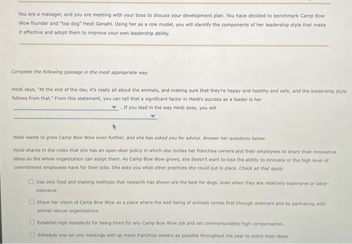 Solved You are a manager, and you are meeting with your boss | Chegg.com