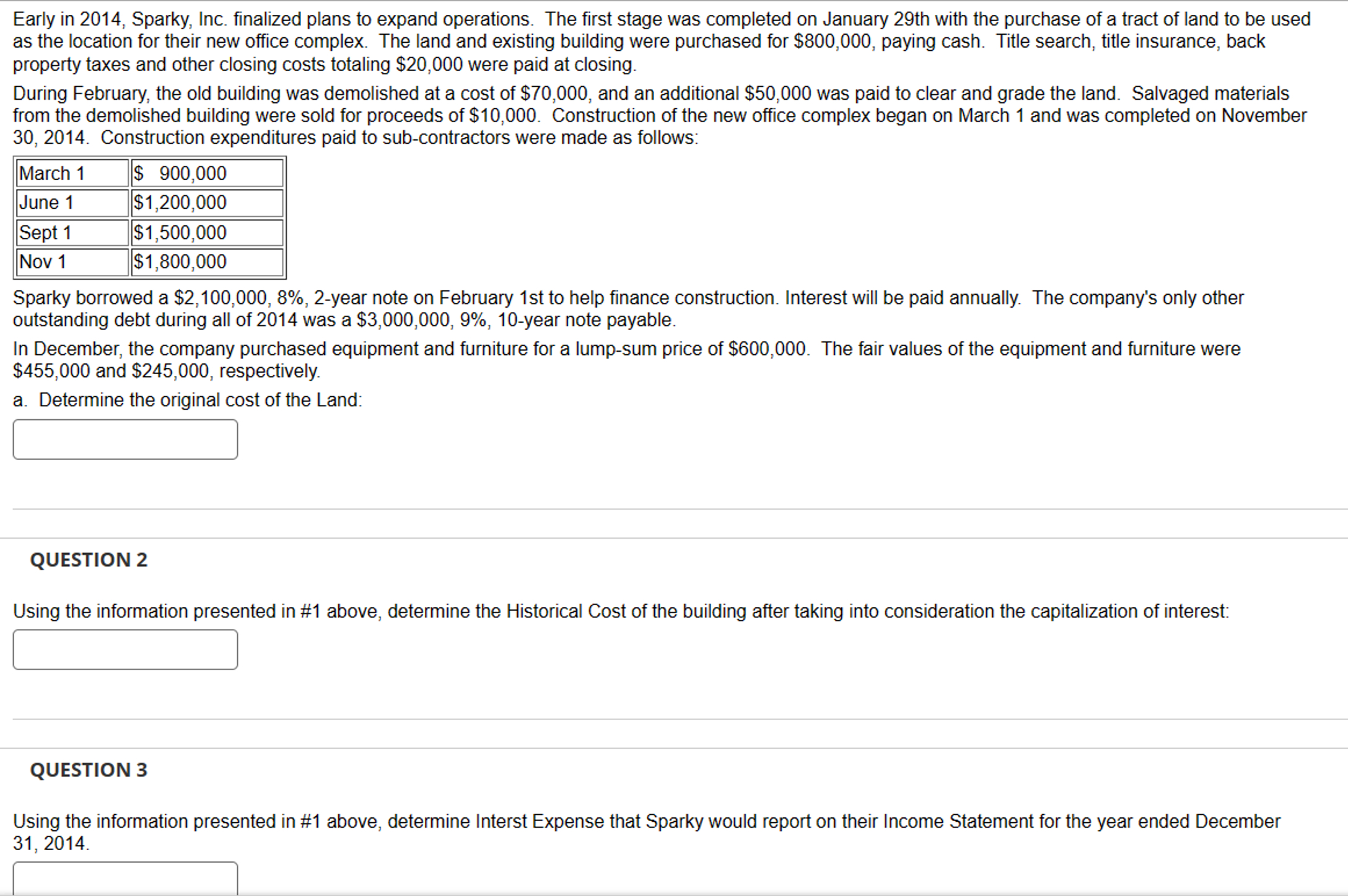 Solved Early in 2014, ﻿Sparky, Inc. finalized plans to | Chegg.com