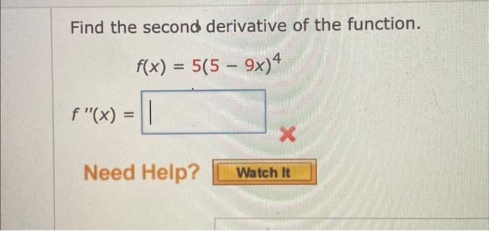 Solved Find the second derivative of the function. | Chegg.com