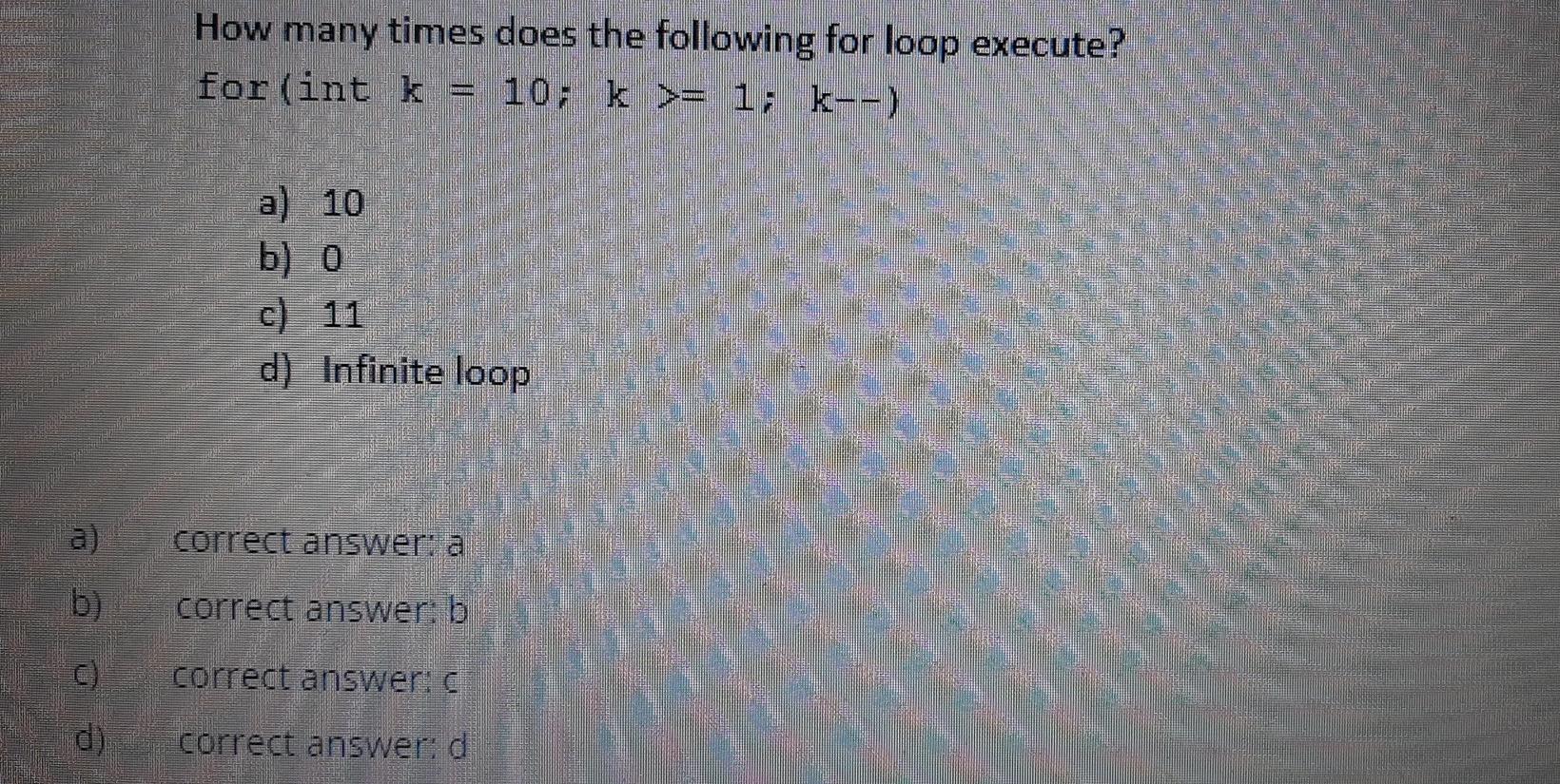 Solved How many times does the following for loop execute? | Chegg.com