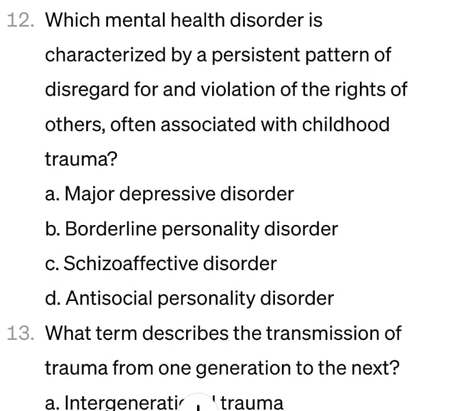 Solved Which mental health disorder is characterized by a | Chegg.com