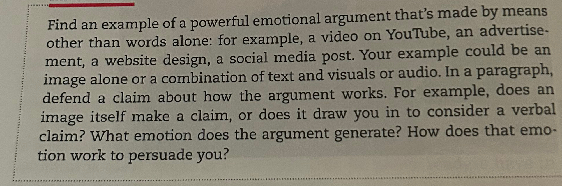 Solved Find an example of a powerful emotional argument | Chegg.com
