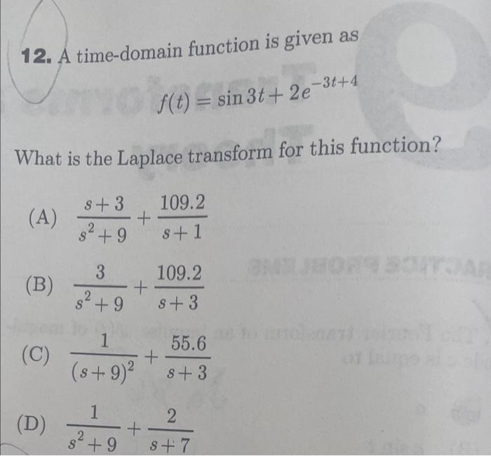 Solved 12. A time-domain function is given as | Chegg.com
