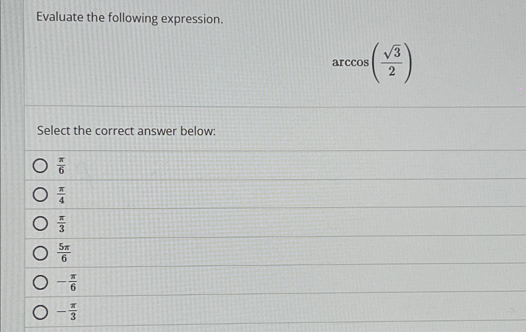 Solved Evaluate the following expression.arccos(322)Select | Chegg.com