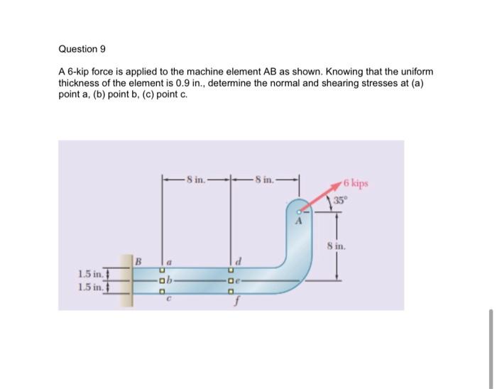 Solved Question 9 A 6-kip force is applied to the machine | Chegg.com
