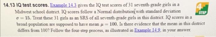 Solved 14.13 IQ test scores. Example 14.3 gives the IQ test | Chegg.com